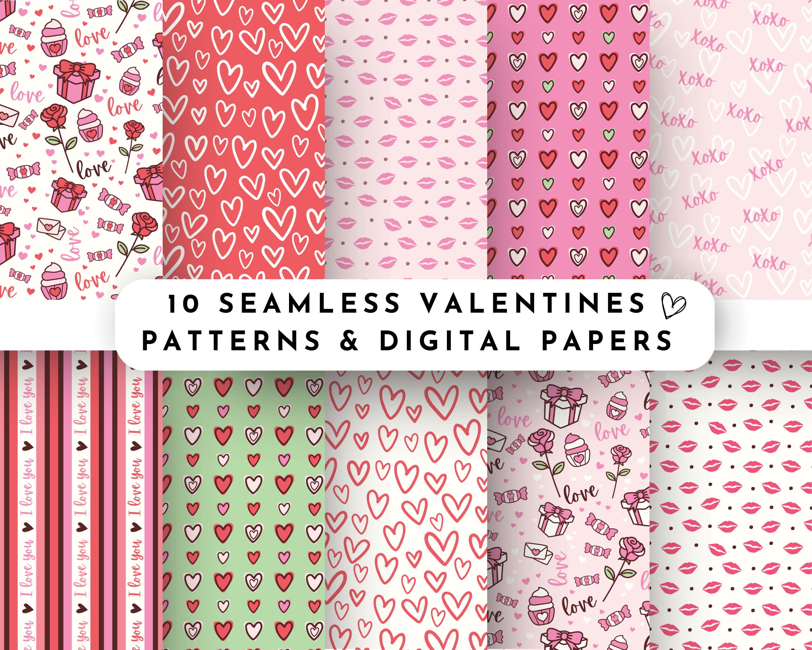 10 Seamless Valentines Digital Papers for Backgrounds, Scrapbooking ...