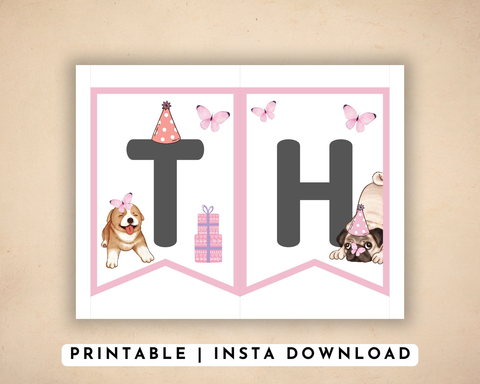 Printable Happy Birthday Girl Dog Banner, Girl Puppy Birthday Bunting ...