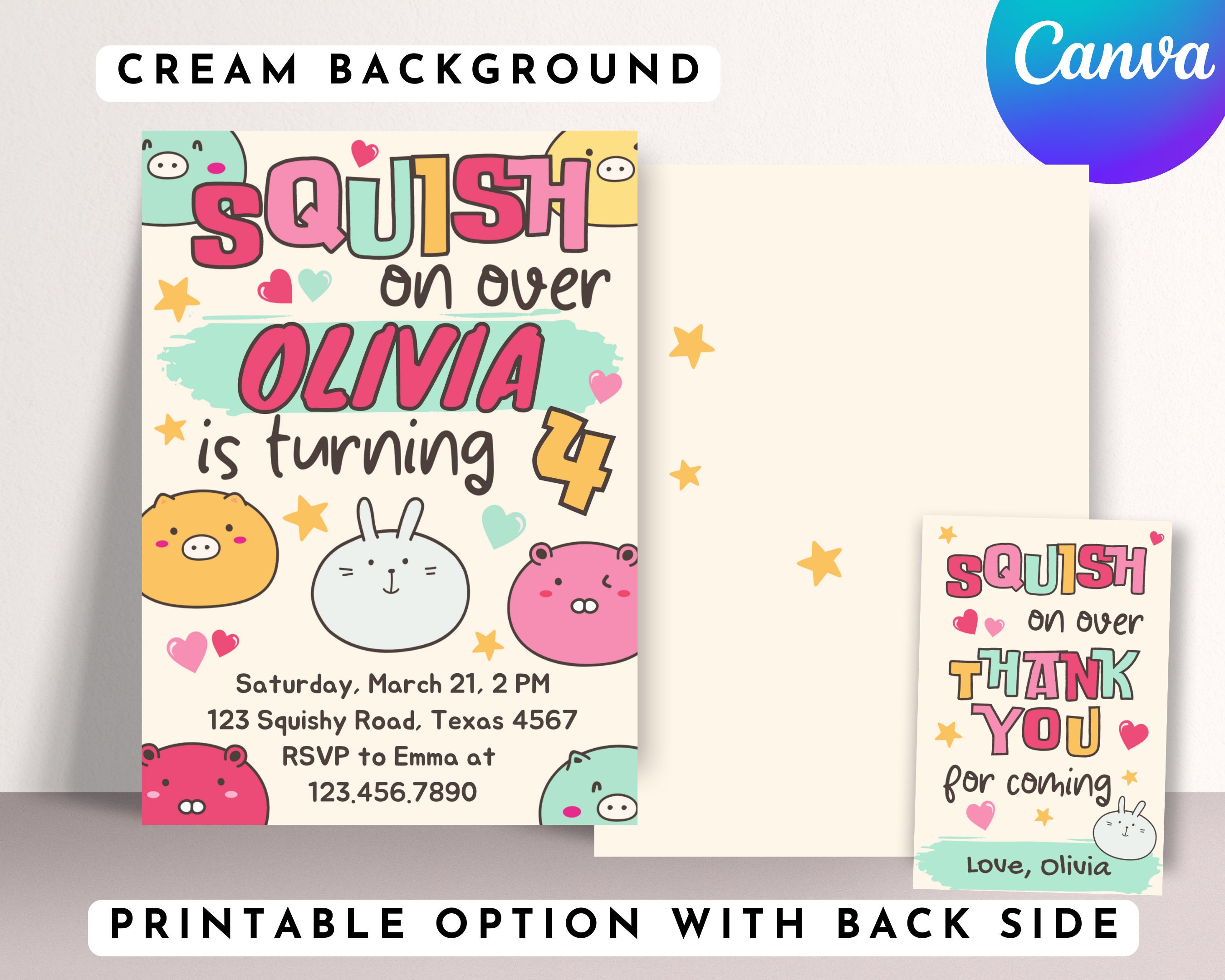 Editable and Printable Squish on Over Birthday Invitation Card Plus ...