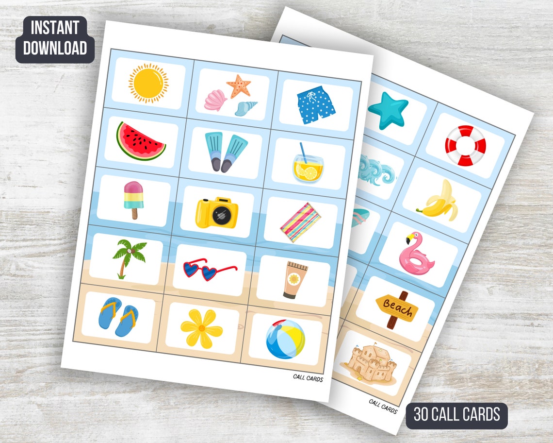 Printable Summer Bingo, 30 Unique Summer Bingo Cards, Summer Game ...