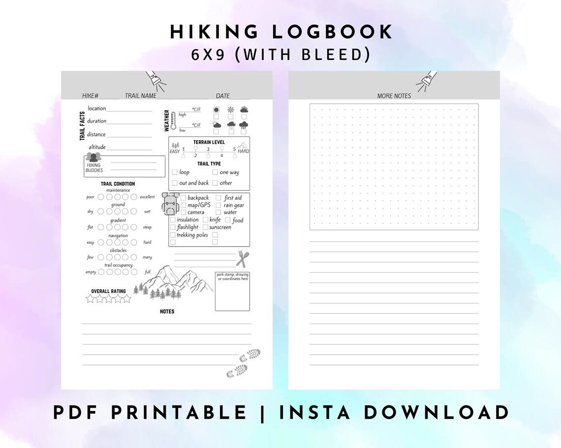 Hiking Logbook Template Printable, Hiking Memories Log PDF Instant ...