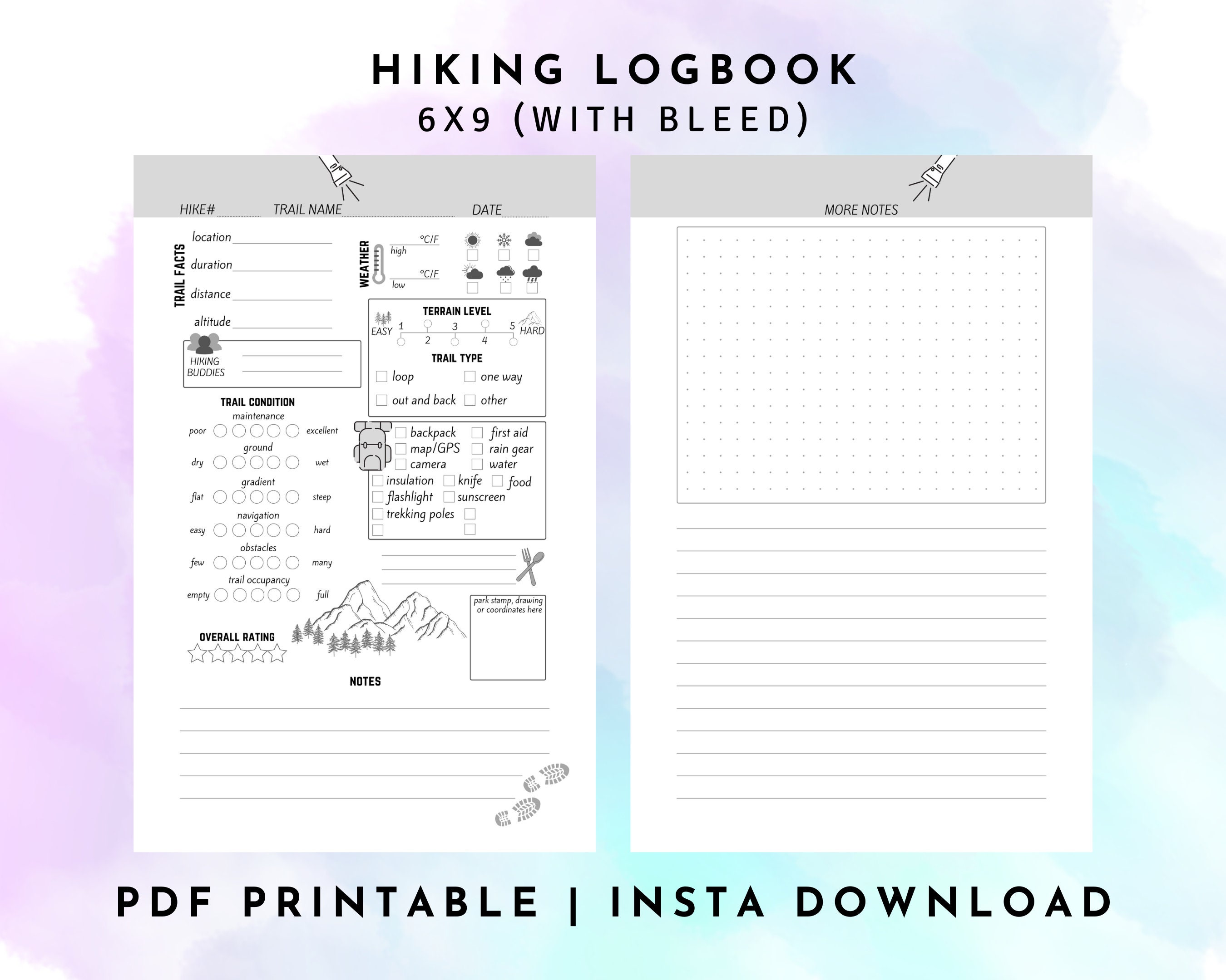 Hiking Logbook Template Printable, Hiking Memories Log PDF Instant ...