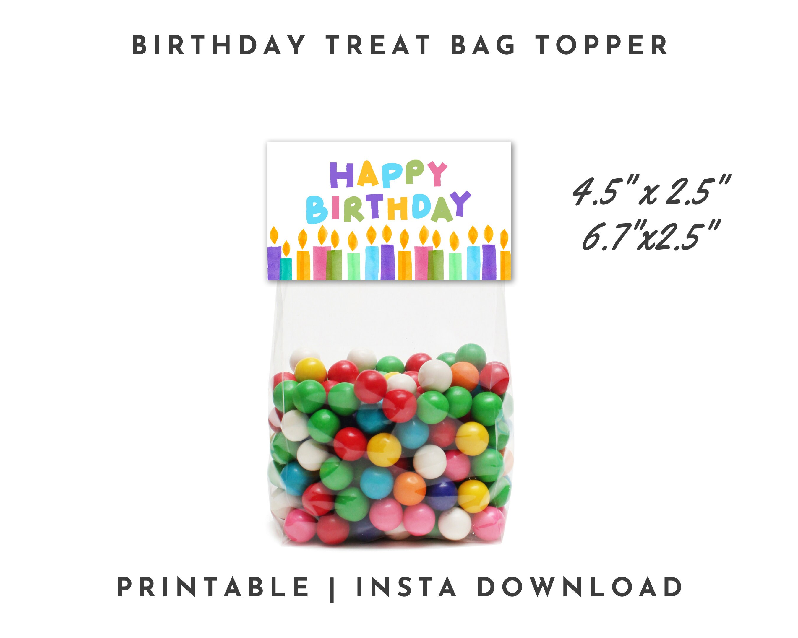 Printable Happy Birthday Treat Bag Toppers, Birthday Party Candle Candy ...
