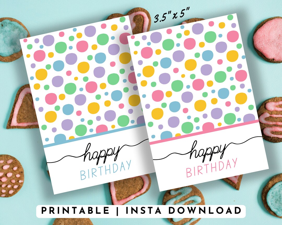 Printable Happy Birthday Pastel Confetti Mini Cookie Card, Happy ...