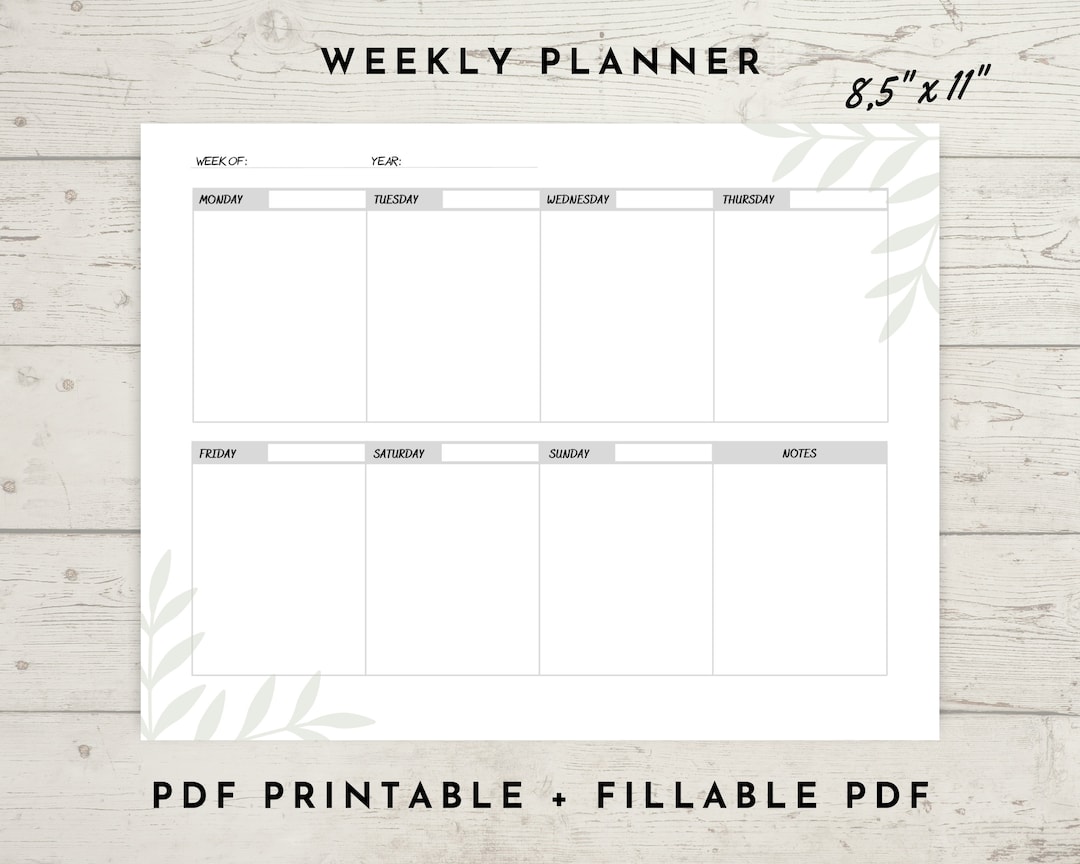 Minimalist Undated Weekly Planner, Printable and Fillable Versions ...