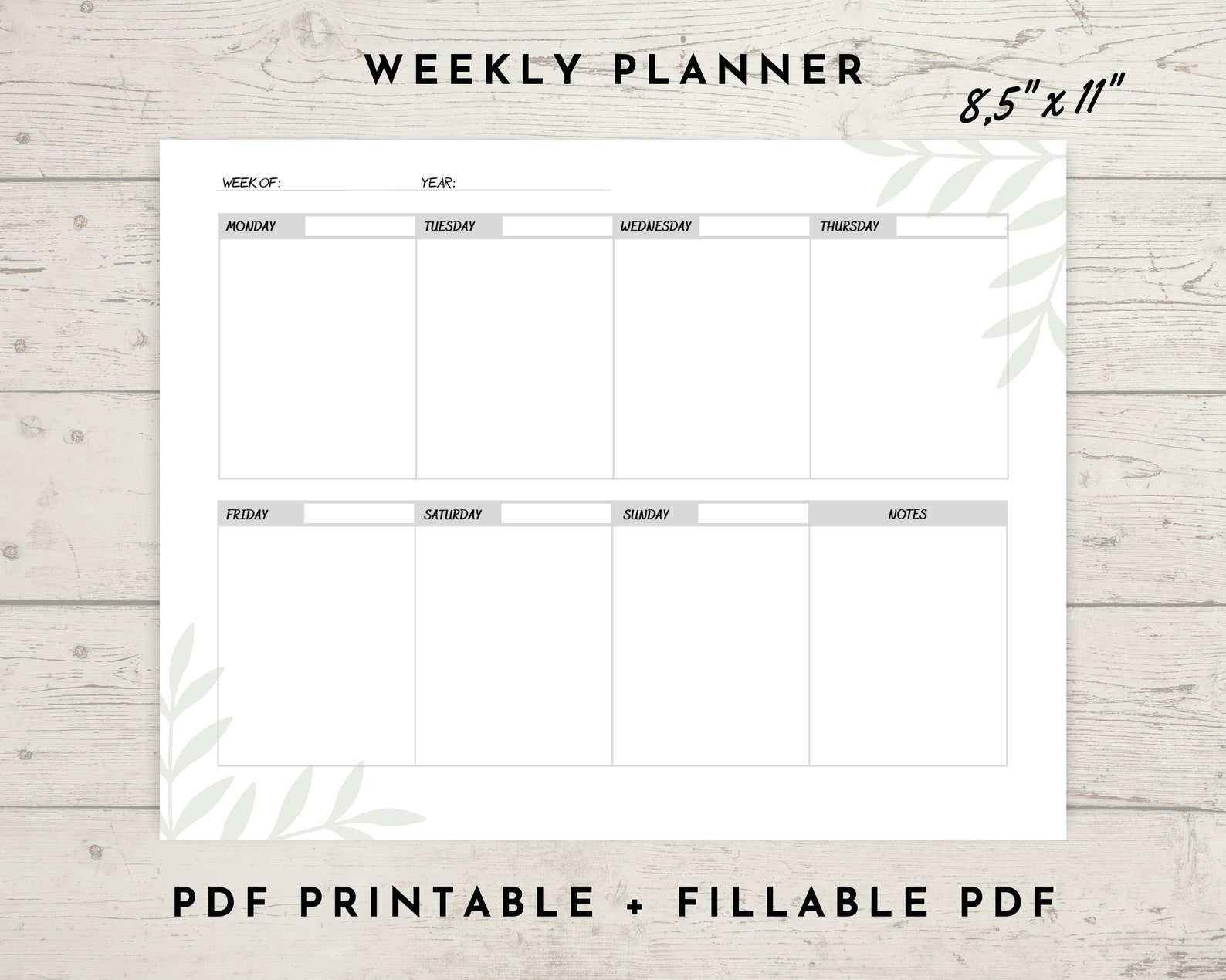 Minimalist Undated Weekly Planner, Printable and Fillable Versions ...