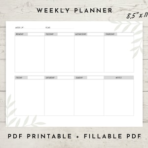Minimalist Undated Weekly Planner, Printable and Fillable Versions ...