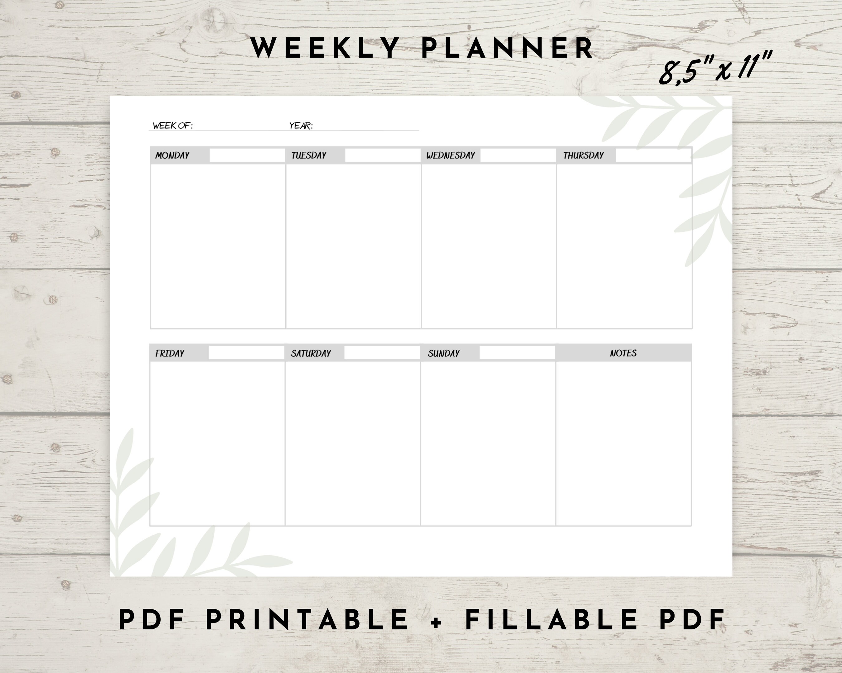 Minimalist Undated Weekly Planner, Printable and Fillable Versions ...
