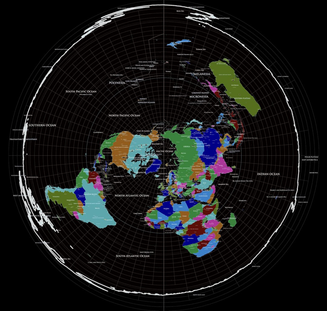 Gleason's Map 3.0 - Flat Earth Map With 2026 Countries & Borders | Neon ...