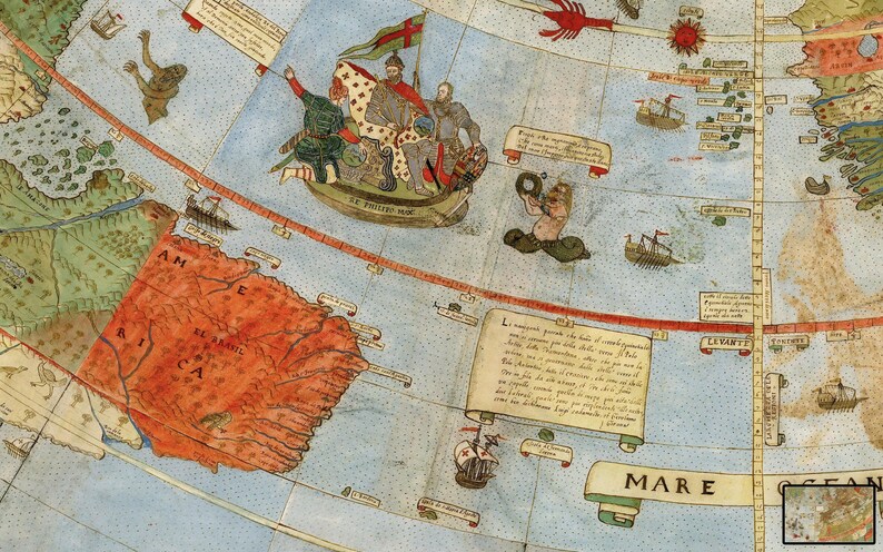 Mapa de la Tierra Plana del Mundo de Urbano Monte 1587 - Calidad Mate ...