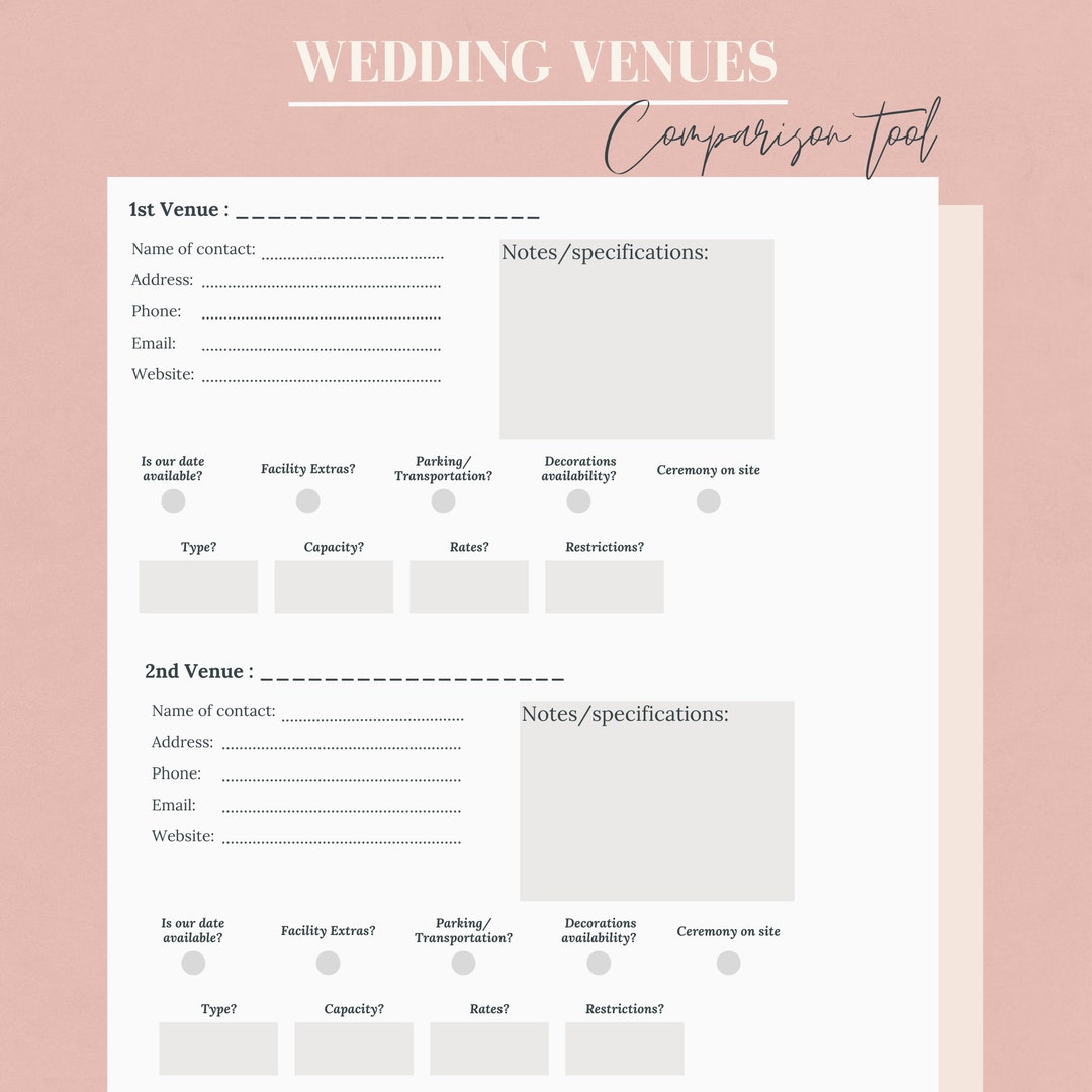 Wedding Venues Comparison Tool - Etsy