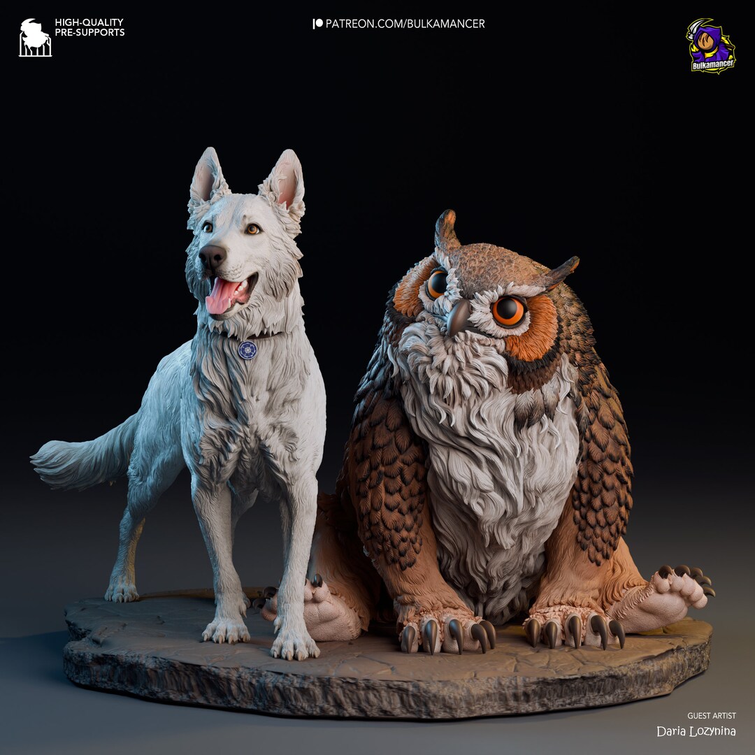 Scratch and Owlbear Cub Pets Beautiful 12K Huge Baldurs Gate 3 Statue ...
