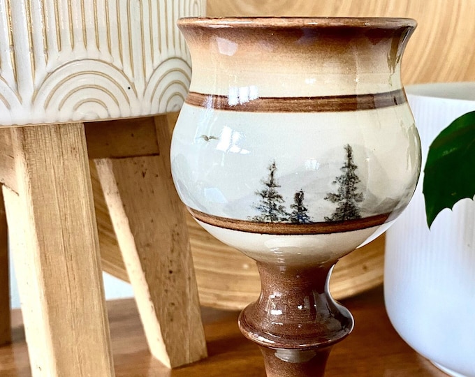 Signed Pottery Goblet With Stunning Tree and Bird Hand Painted Art - Etsy