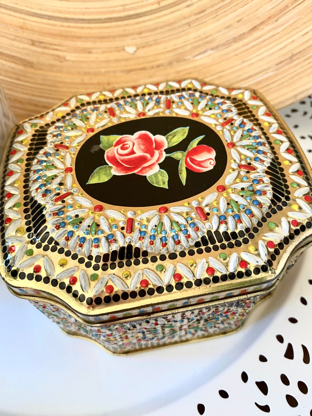 Vintage Horner England Colourful Tin With Roses - Etsy