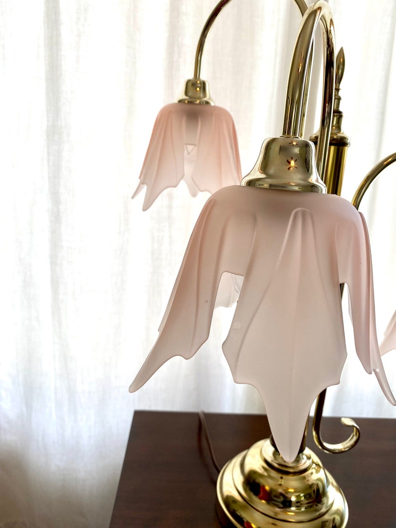 Rare Art Deco Pink Frosted Glass Tulip Flower Shade Brass - Etsy