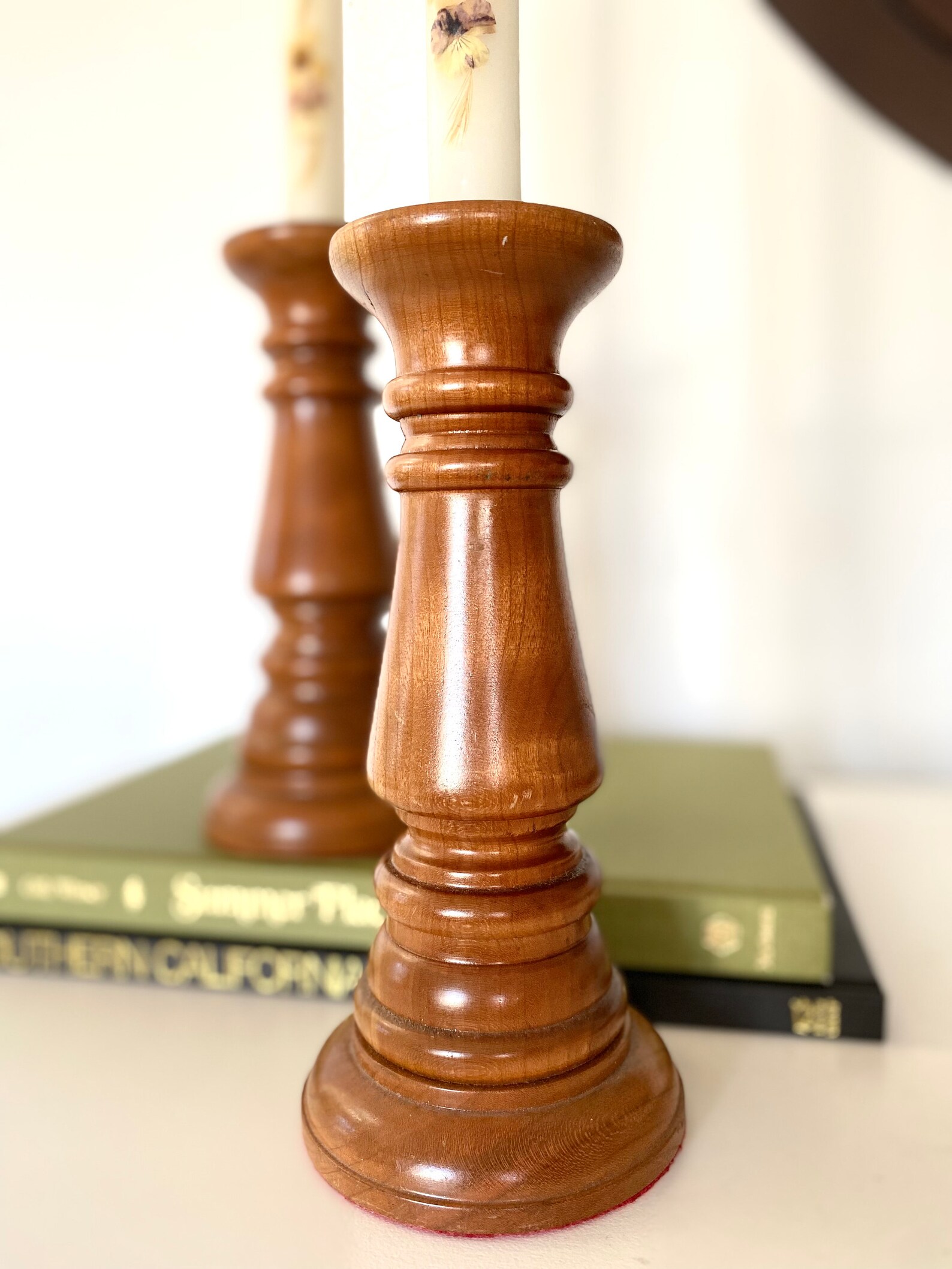 Pair of Wood Turned Candle Sticks 9 Inches Tall - Etsy