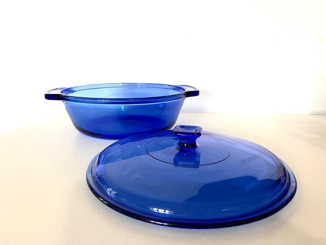 Vintage Anchor Hocking Ovenware Pyrex 2 Quart Blue Glass Casserole Dish ...