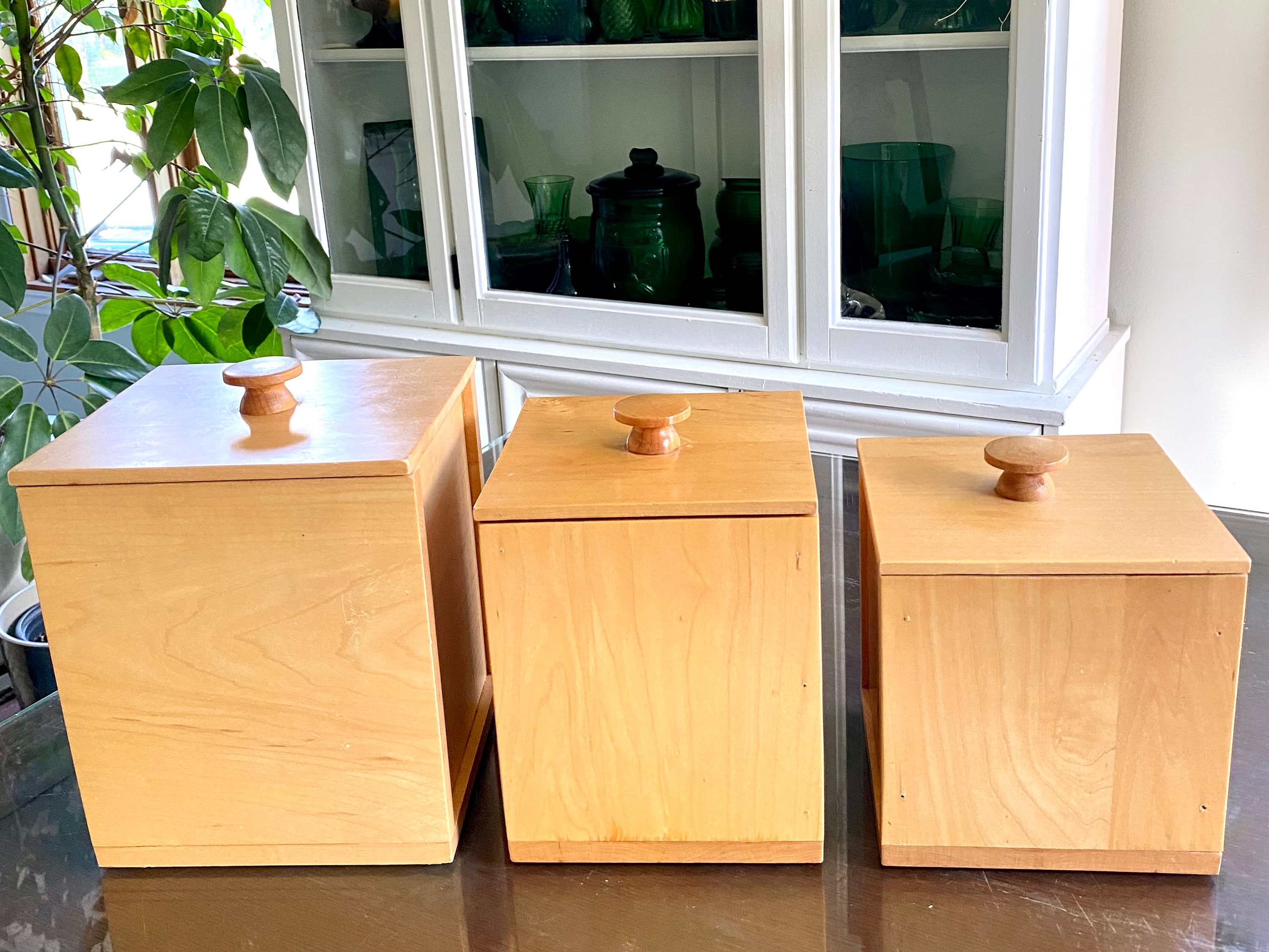 Set of 3 Vintage Solid Wood Canisters With Lid - Etsy
