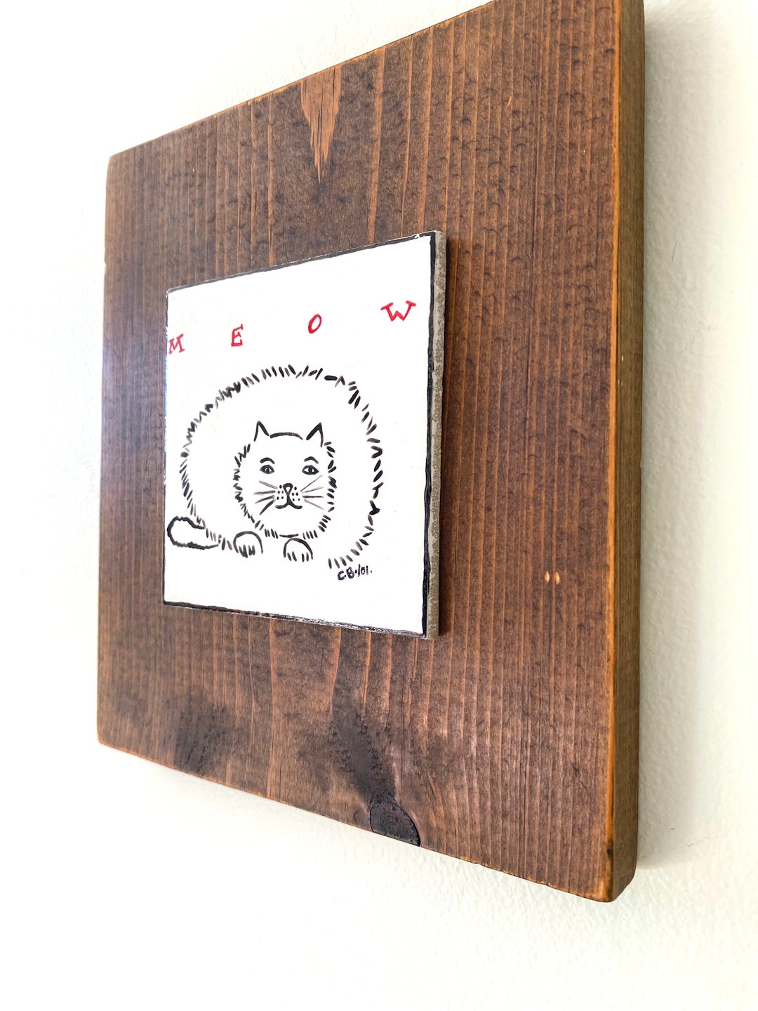 Meow Wall Art Tile on Wood Signed and Dated by Artist - Etsy