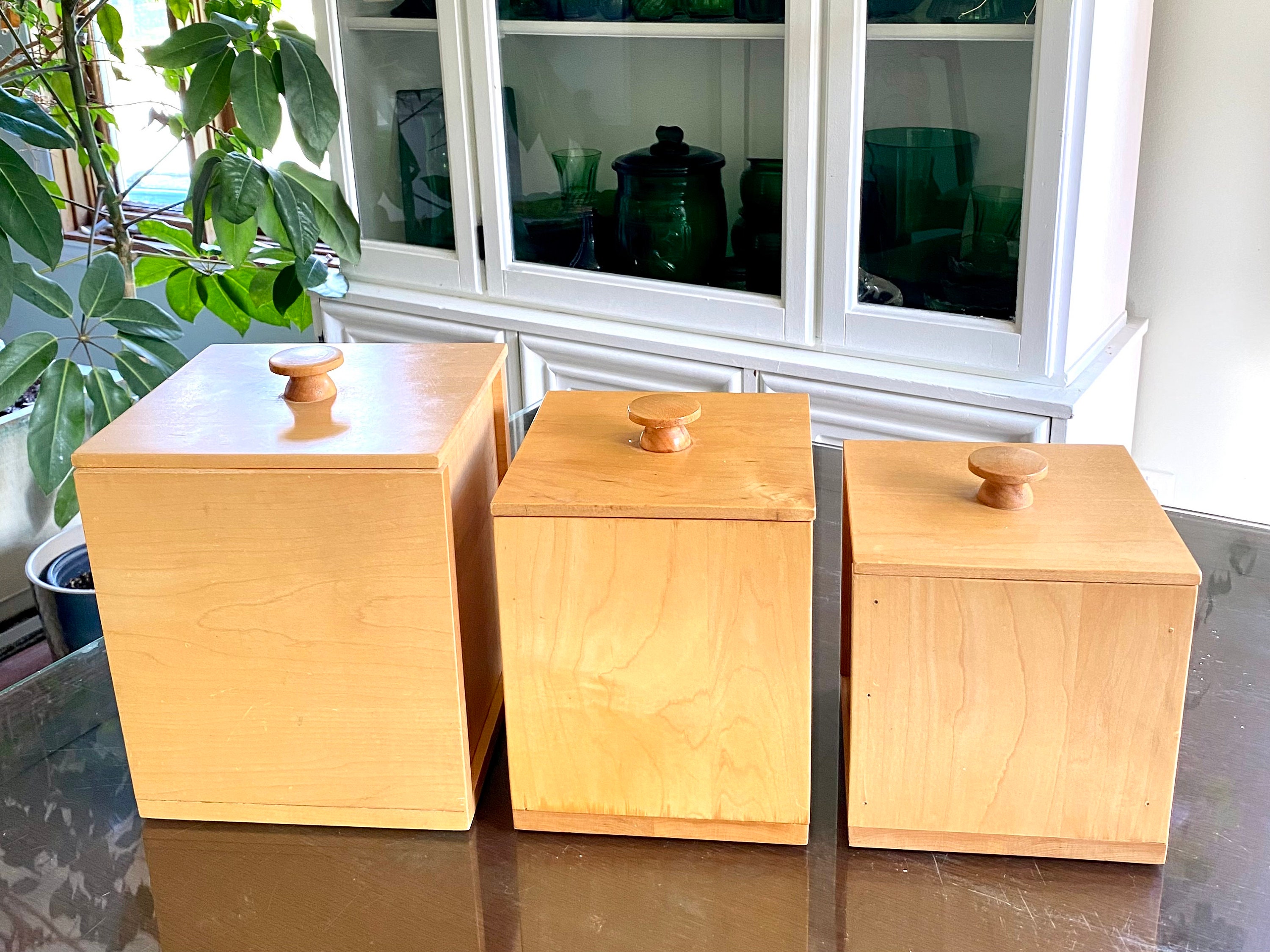 Set of 3 Vintage Solid Wood Canisters With Lid - Etsy