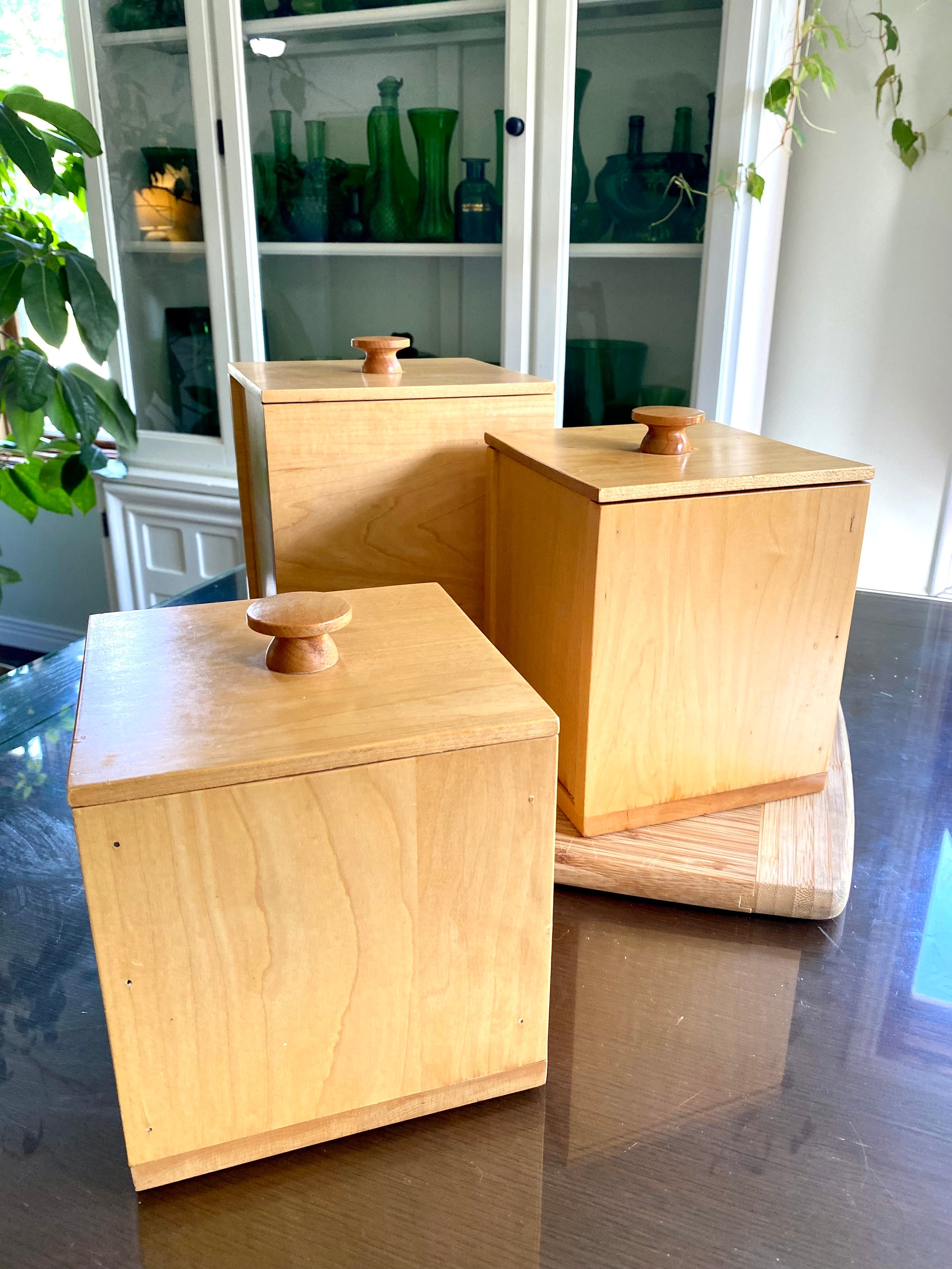 Set of 3 Vintage Solid Wood Canisters With Lid - Etsy