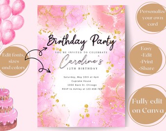 Editable Pink and Gold Birthday Welcome Sign Floral Birthday - Etsy