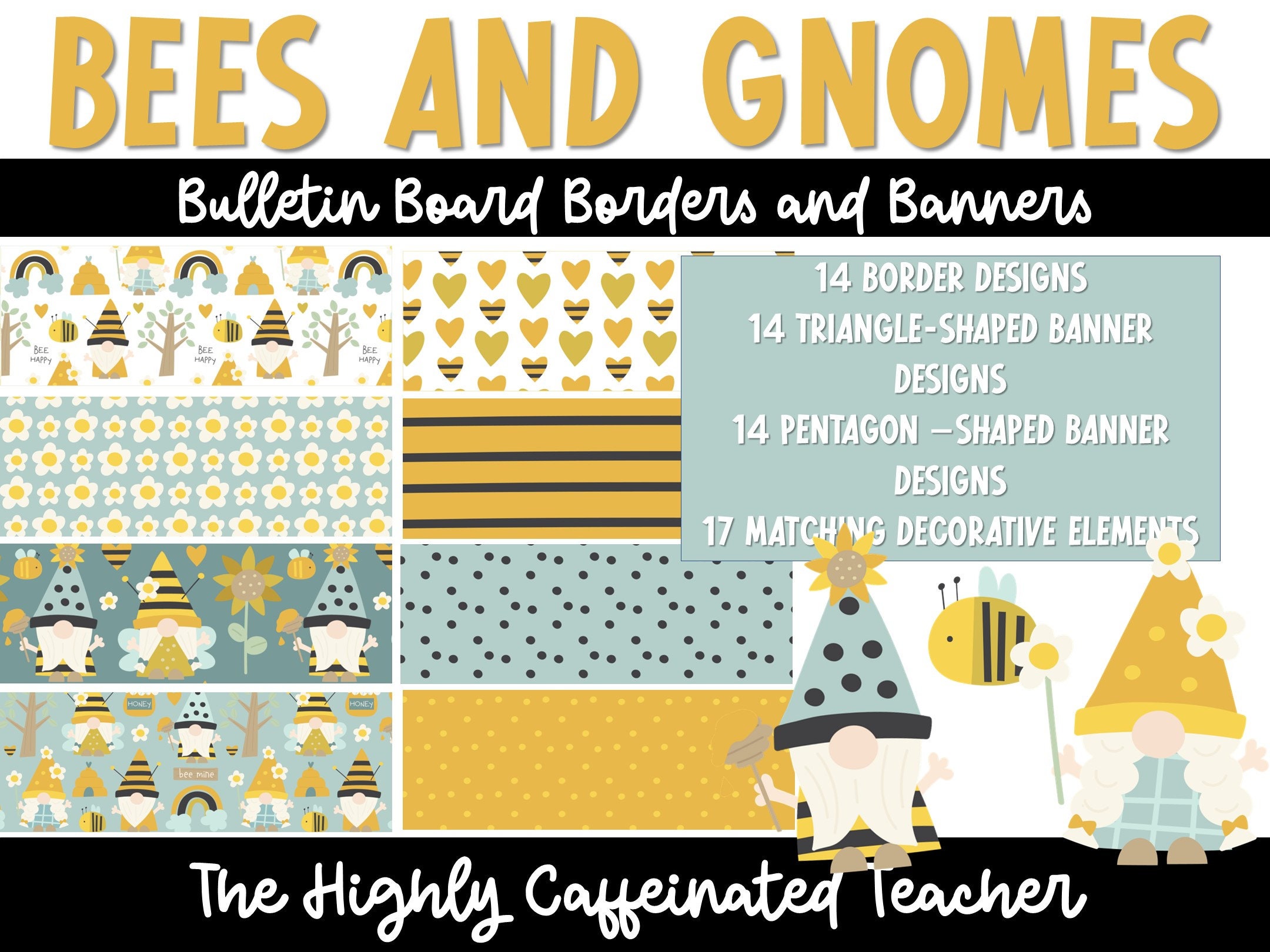Bees and Gnomes Bulletin Board Borders and Banners L Bulletin Board Kit ...