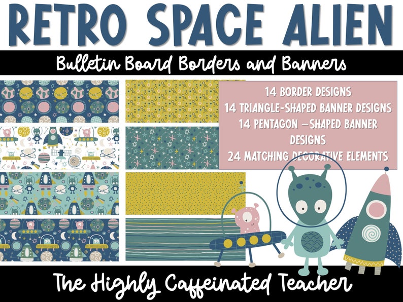 Retro Space Alien Bulletin Board Borders and Banners L Bulletin Board ...