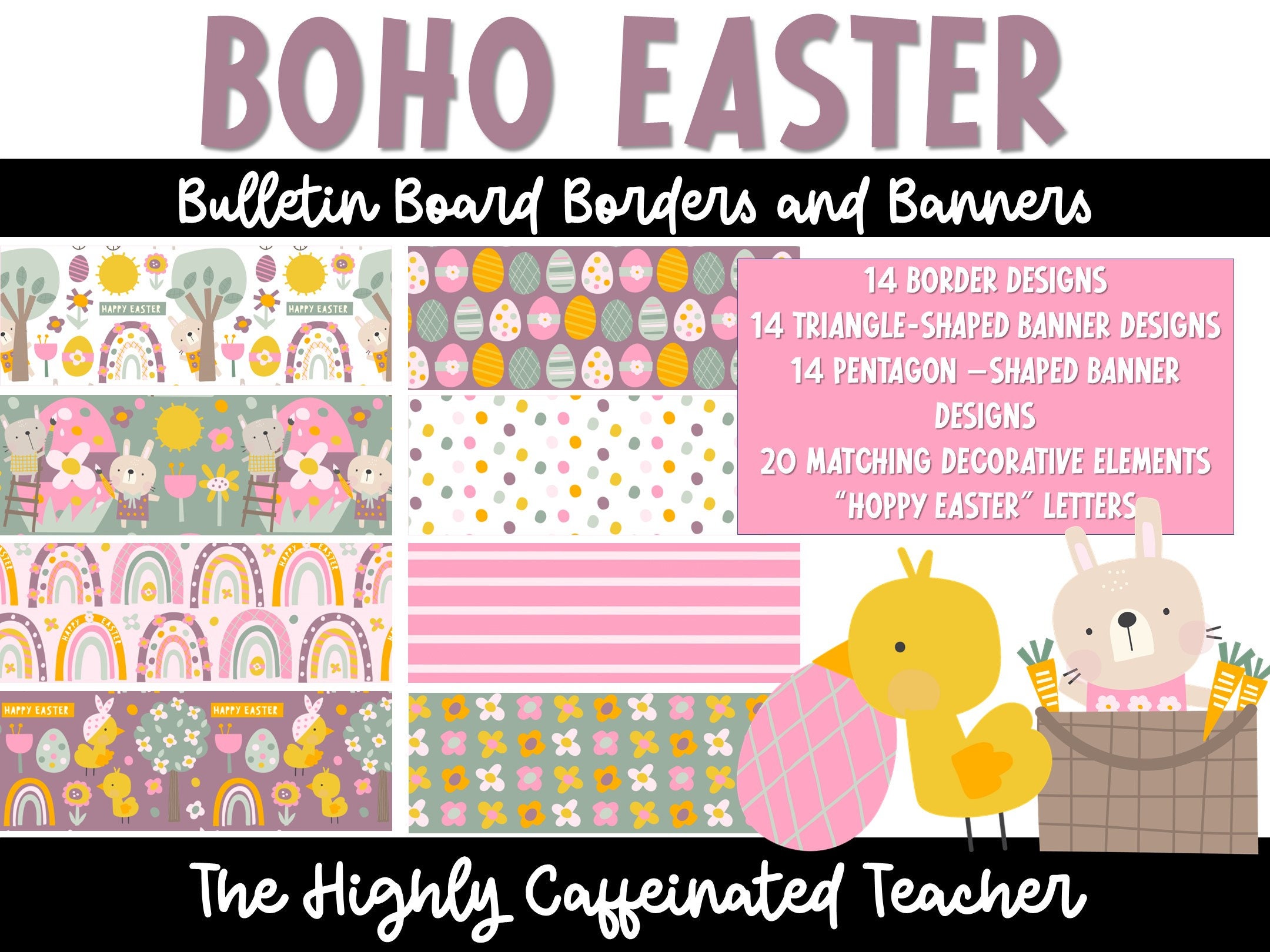 Boho Easter Bulletin Board Kit L Bulletin Board Borders and Banners L ...