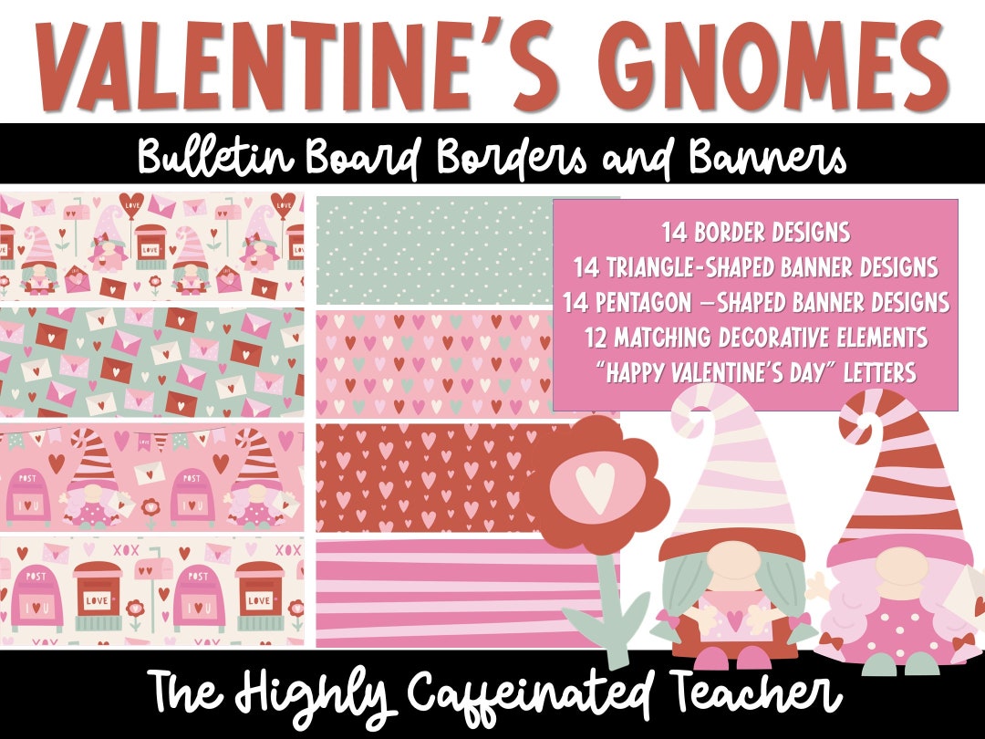 Valentine's Day Gnomes Bulletin Board Kit L Valentine's Day Classroom ...