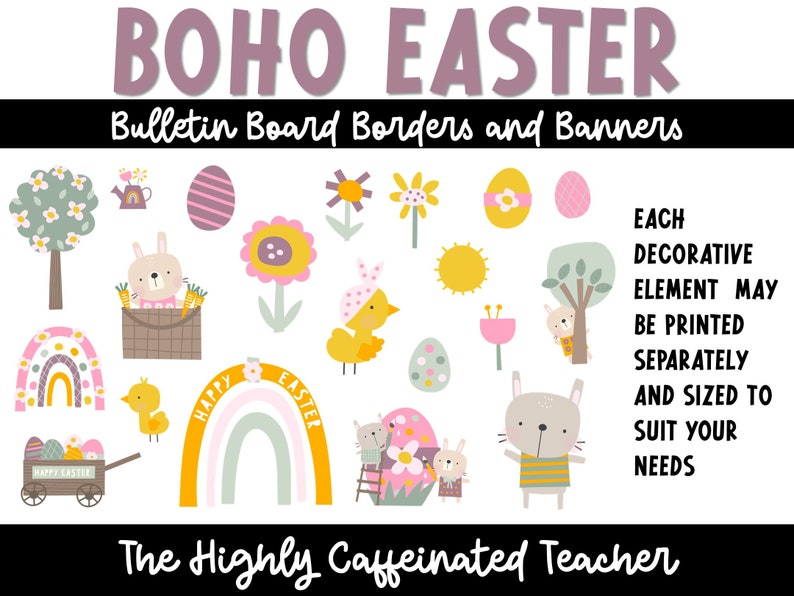 Boho Easter Bulletin Board Kit L Bulletin Board Borders and Banners L ...