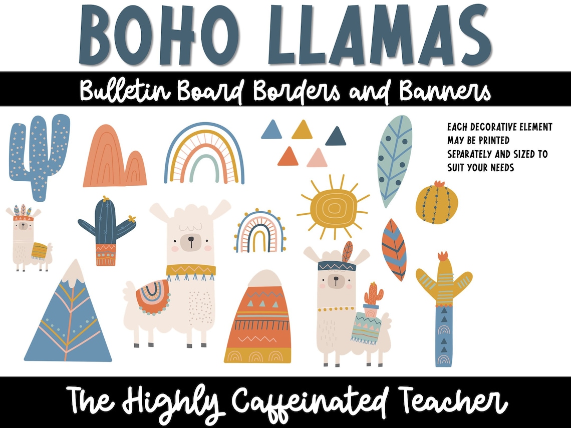 Boho Llamas Bulletin Board Borders and Banners L Bulletin Board Kit L ...
