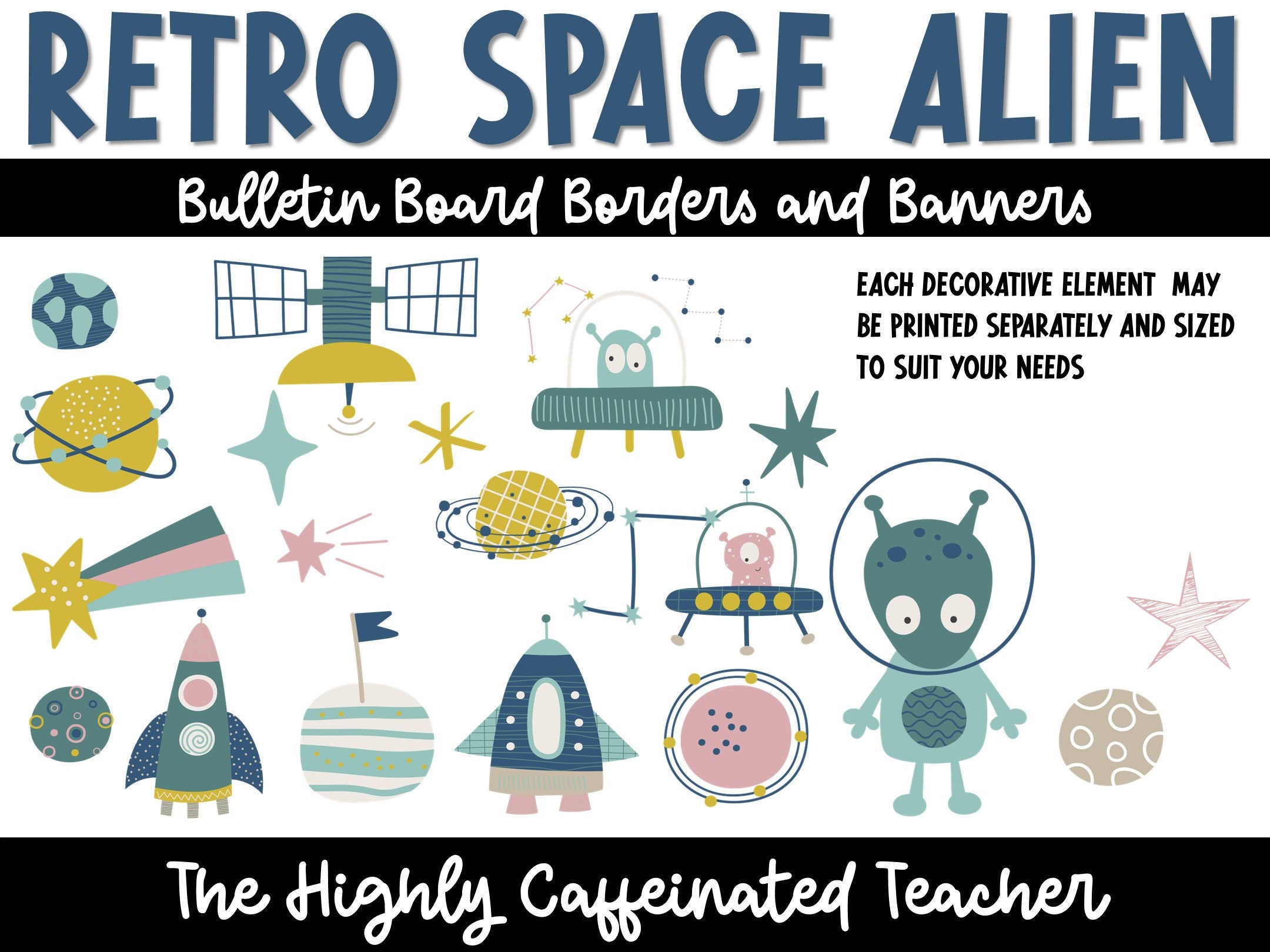 Retro Space Alien Bulletin Board Borders and Banners L Bulletin Board ...