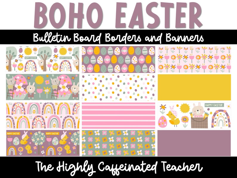 Boho Easter Bulletin Board Kit L Bulletin Board Borders and Banners L ...