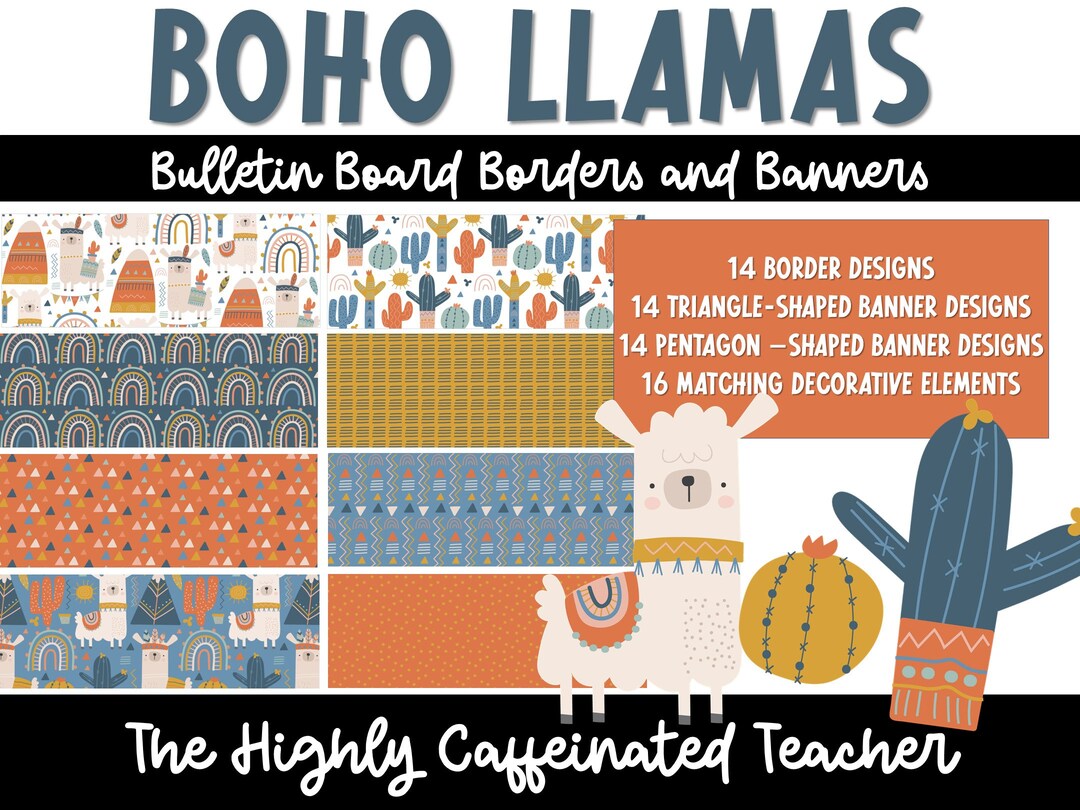 Boho Llamas Bulletin Board Borders and Banners L Bulletin Board Kit L ...