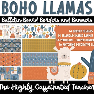 Boho Llamas Bulletin Board Borders and Banners L Bulletin Board Kit L ...
