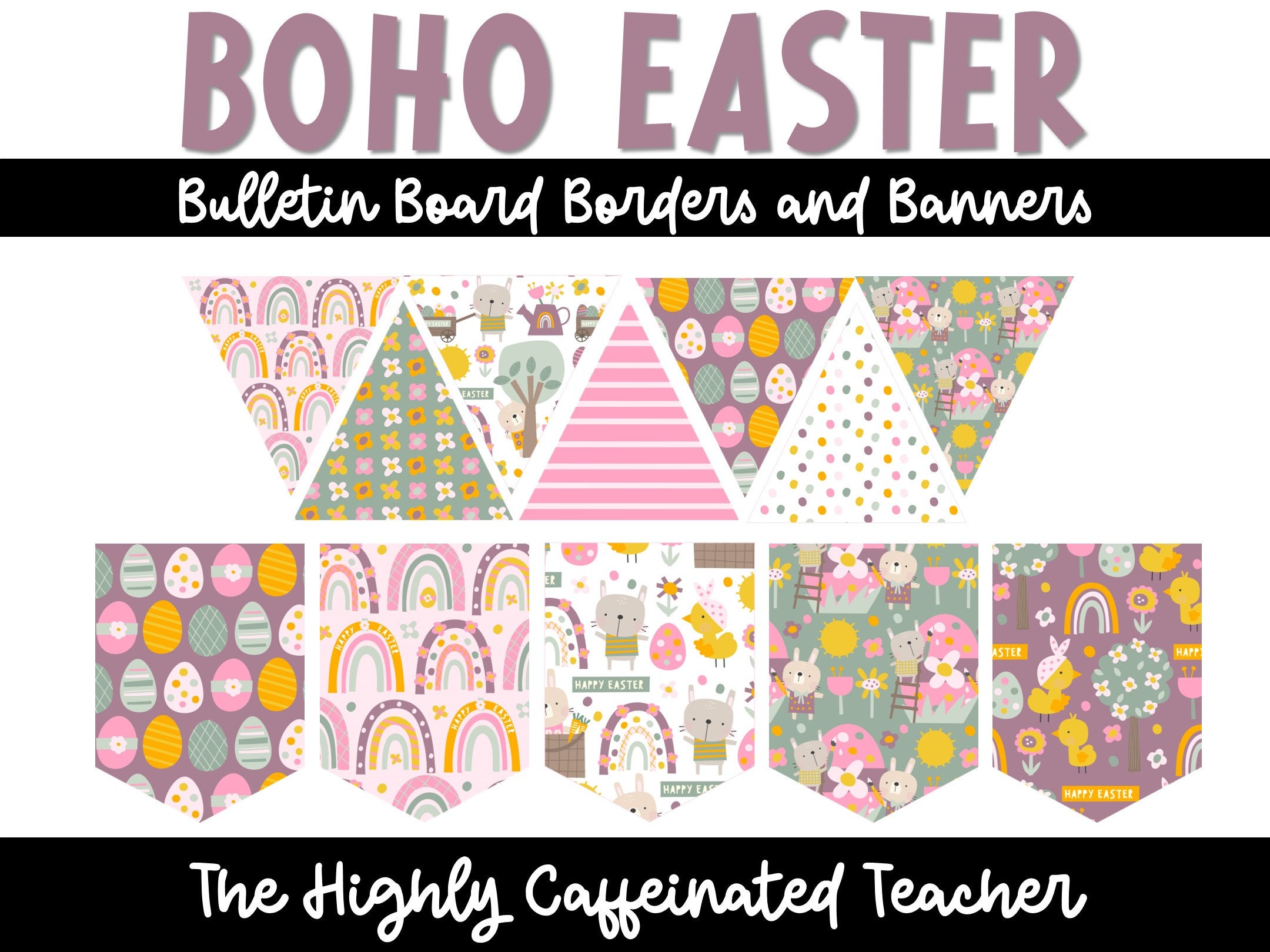 Boho Easter Bulletin Board Kit L Bulletin Board Borders and Banners L ...