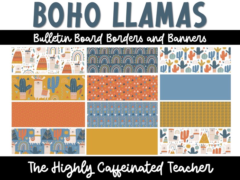 Boho Llamas Bulletin Board Borders and Banners L Bulletin Board Kit L ...