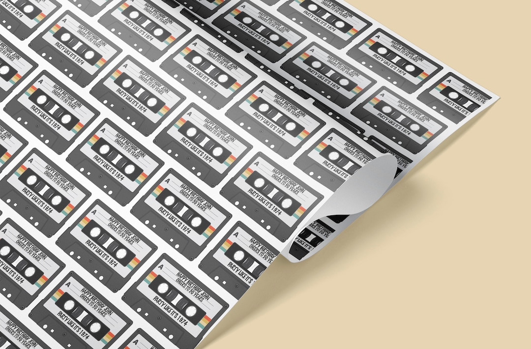 Cassette Tape Style Happy Birthday Wrapping Paper, Gift Wrapping ...