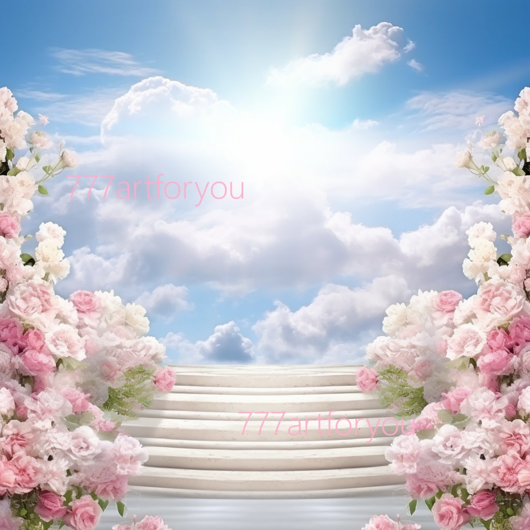 In Loving Memory PNG, Memorial Background Template Stairs to Heaven, Rest in Peace, Cloudy Sky ...
