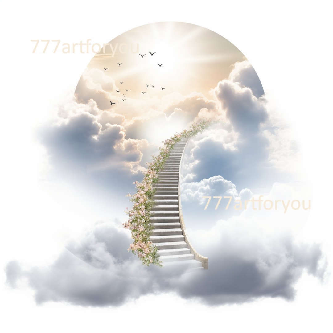 Beige Tan Heavens Stairway in Loving Memory Memorial Background PNG Add Photo Rest in Peace ...
