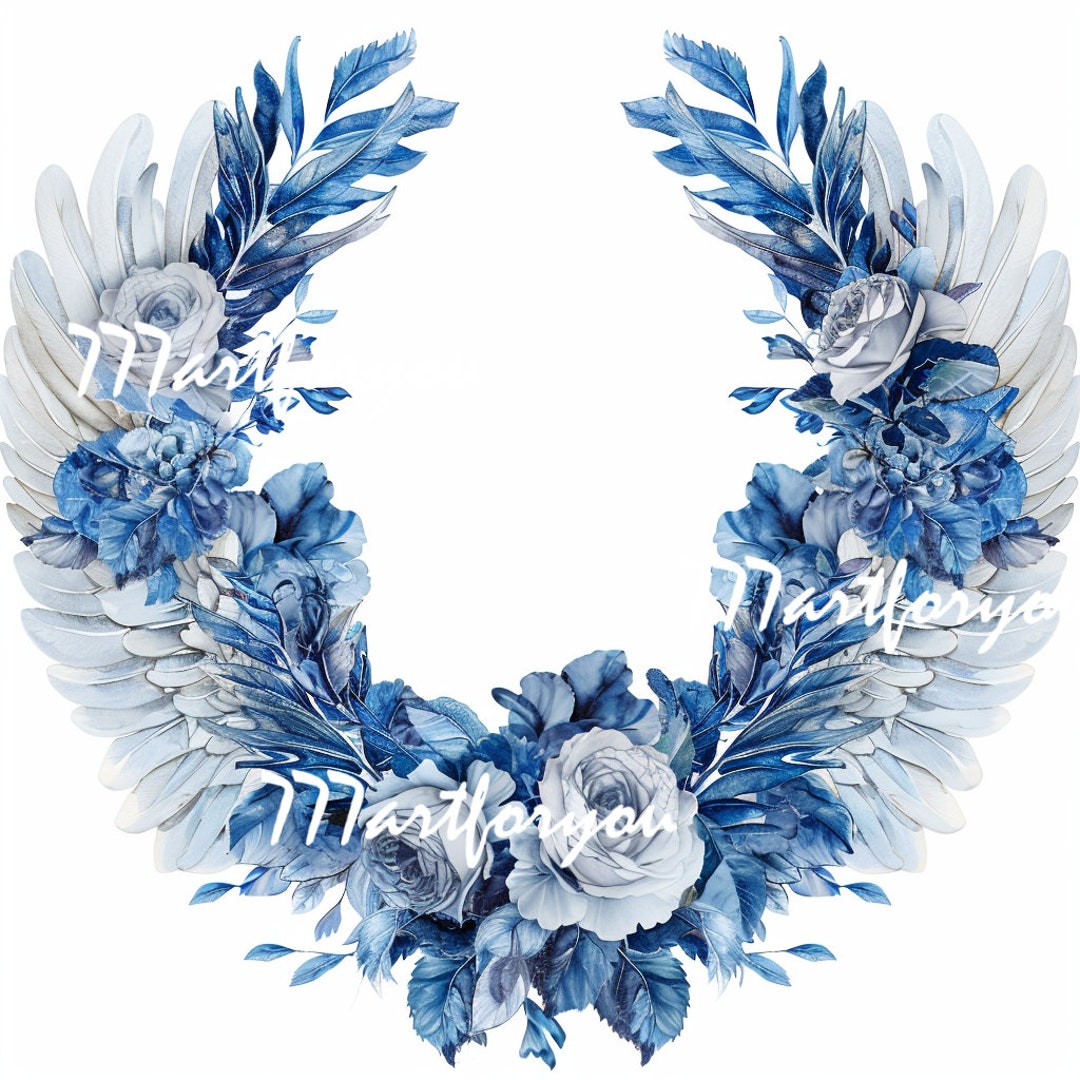 White Blue Roses in Loving Memory Angel Wings Memorial Background PNG ...