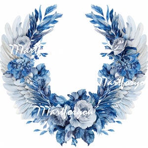 White Blue Roses in Loving Memory Angel Wings Memorial Background PNG ...