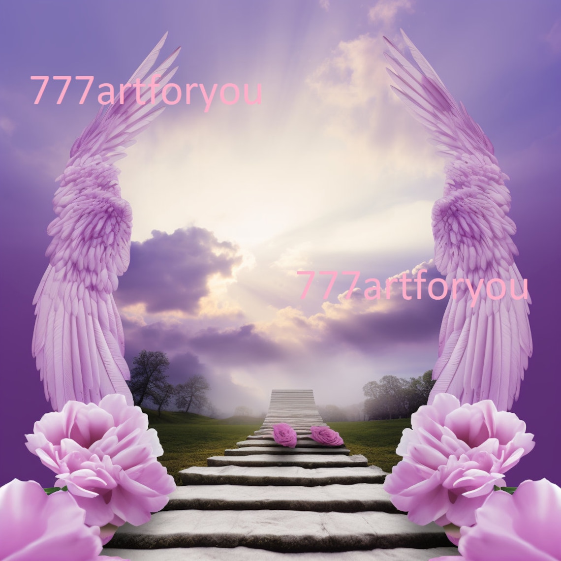 Purple in Loving Memory Heaven Stairs Angel Wings Grave Blanket ...