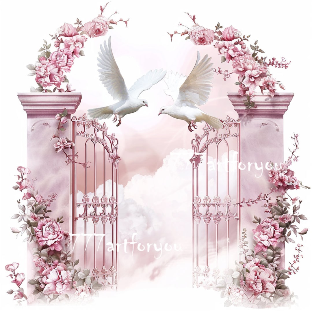 Pink Heaven Pink Gate Doves Memorial Background PNG Add Photo Rest in ...