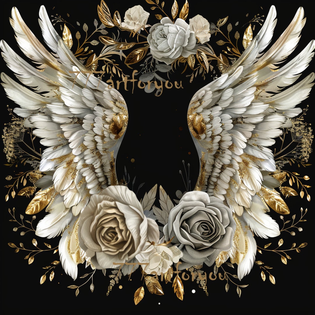 Black Sky Gold Heavens Gate Angel Wings Memorial PNG Add Photo Rest in ...