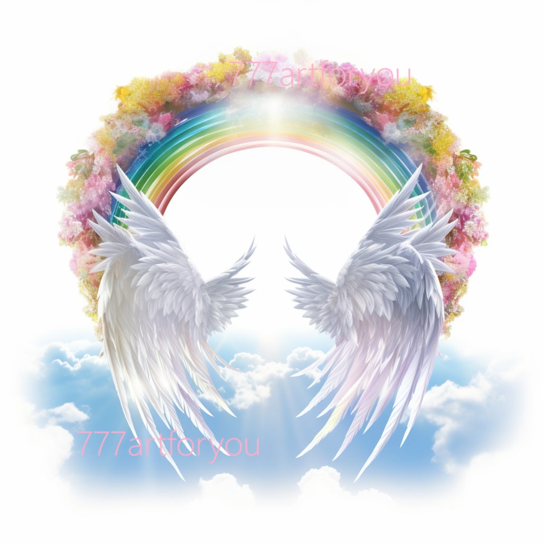 Rainbow Silver Heavenly Angel Wings Heaven Gate Memorial PNG Add Photo ...