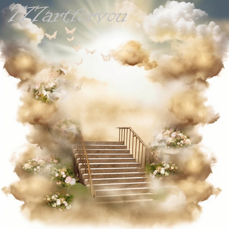In Loving Memory PNG Stairs to Heaven Template Angel Wings - Etsy
