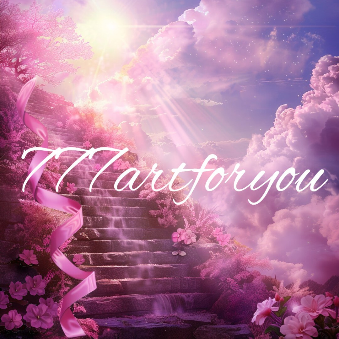 Pink Ribbon Heavens Stairway Rest in Heaven Breast Cancer Memorial ...