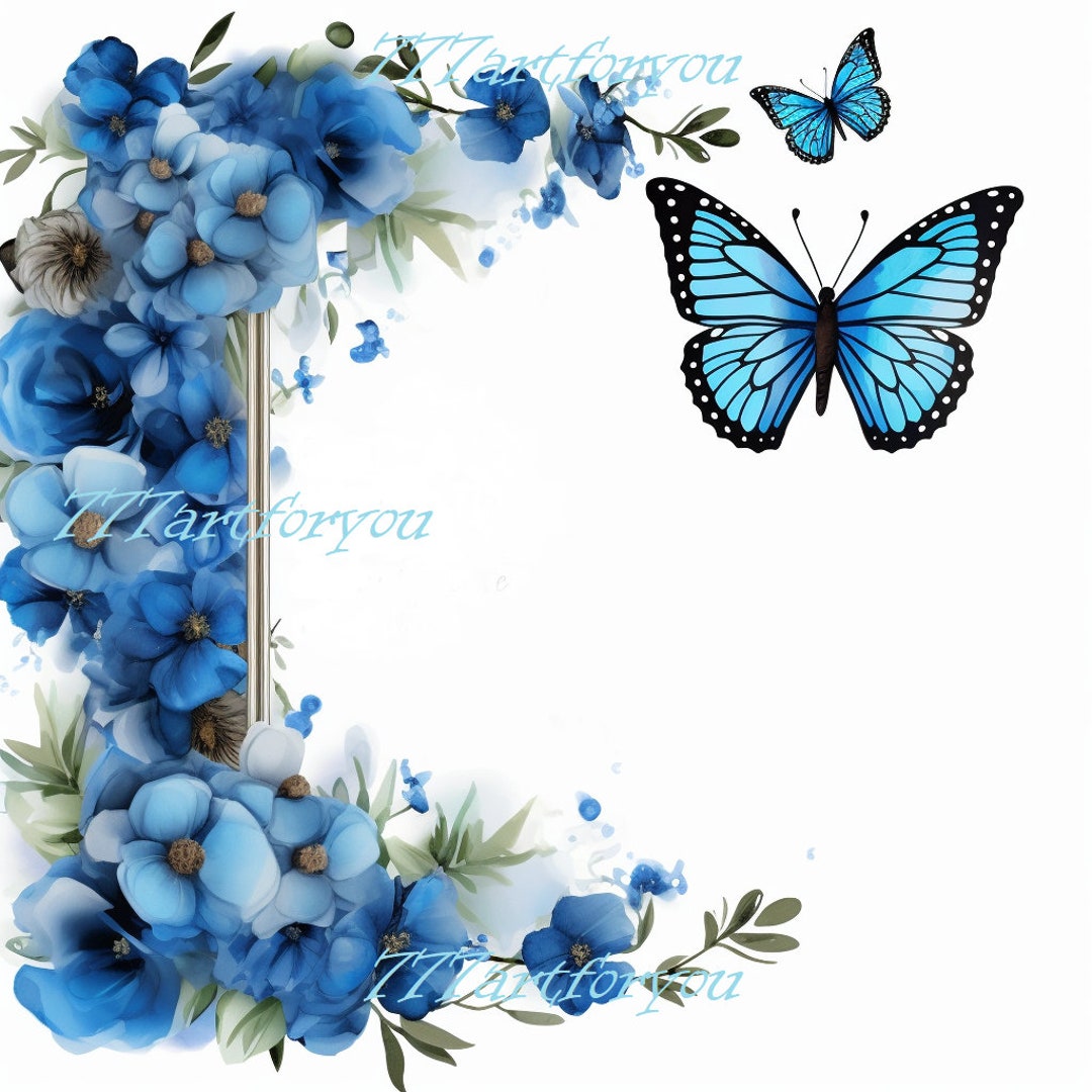 In Loving Memory Png-blue Flowers Butterfly Memorial Template | Instant ...